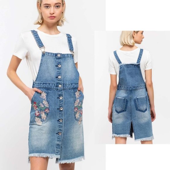 POL | Dresses | Pol Distressed Light Wash Overalls Dress | Poshmark